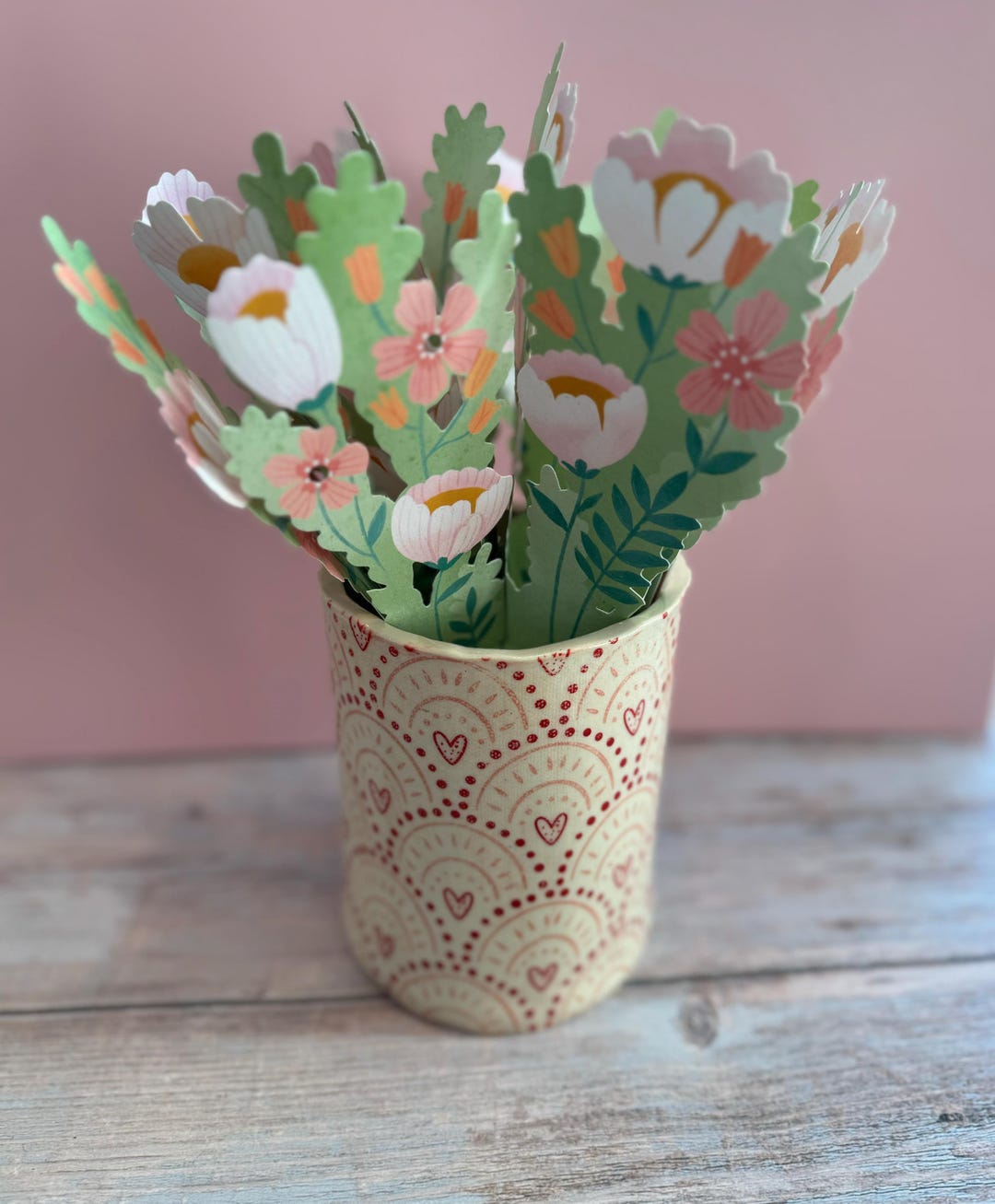 Vase/utensil Holder With Pink and Red Heart Design, Handmade Pottery ...