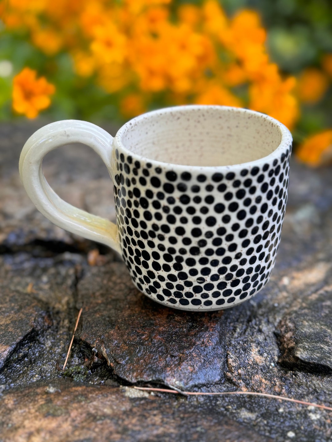 Mug Handmade Pottery Mug Cup Black Dots Spotty Tea Cup Coffee Mug - Etsy