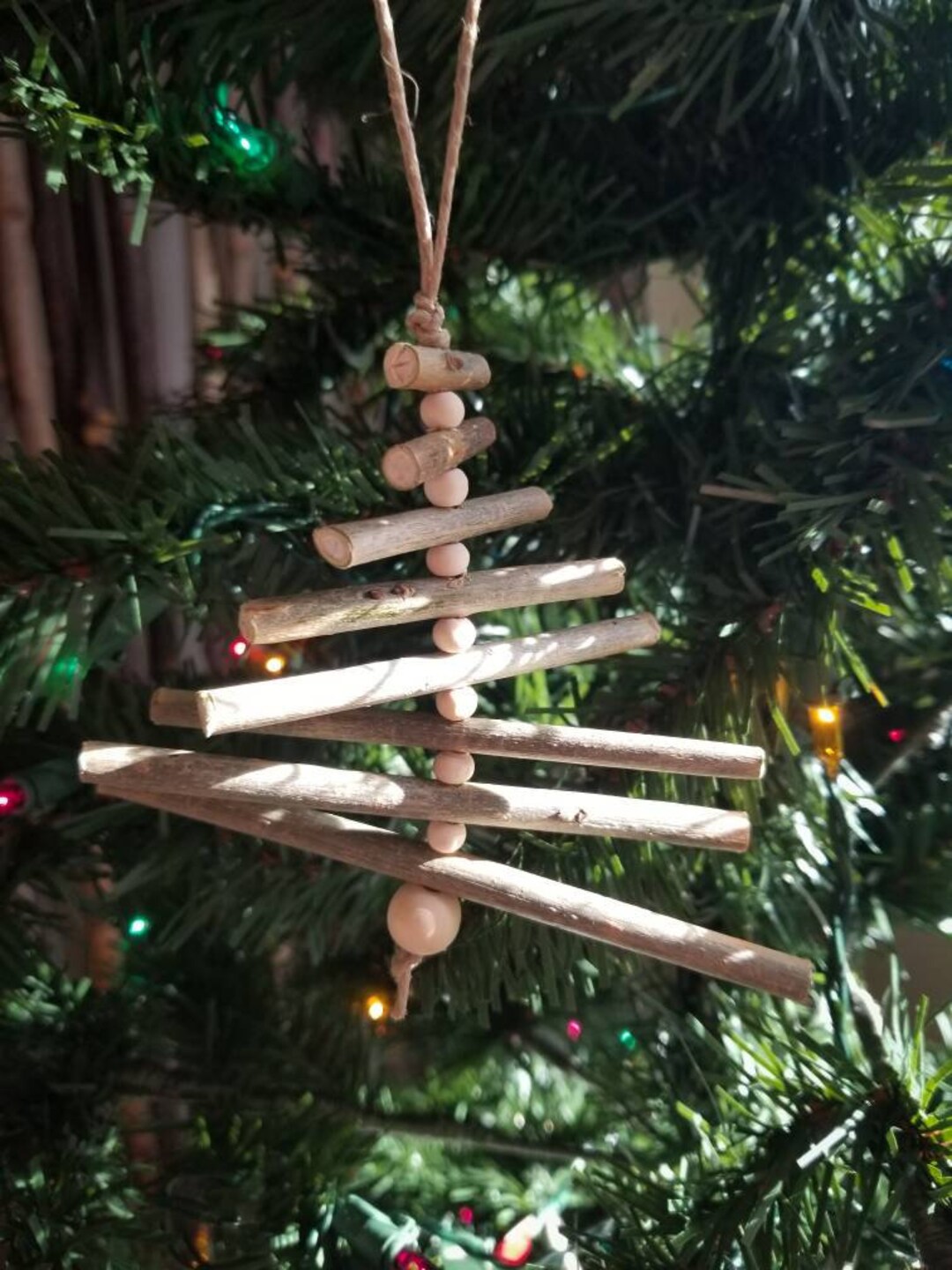 Set of 3 Natural Twig Tree Ornaments, Modern Farmhouse House, Rustic ...