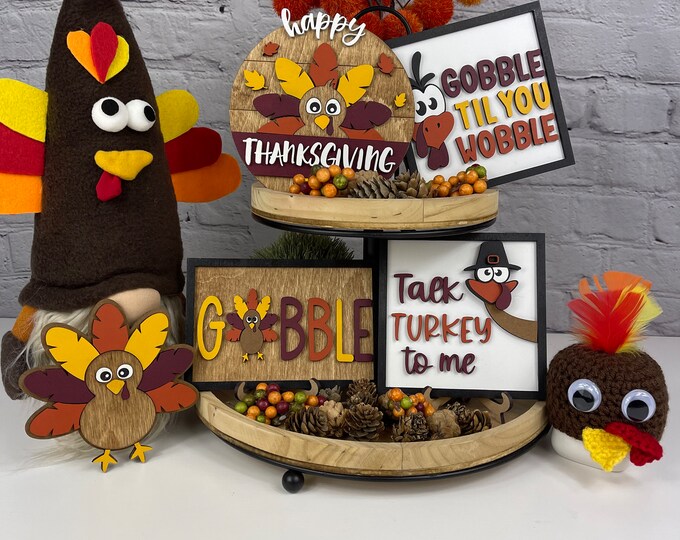 Thanksgiving Tiered Tray Decor Gobble Til You Wobble Sign - Etsy