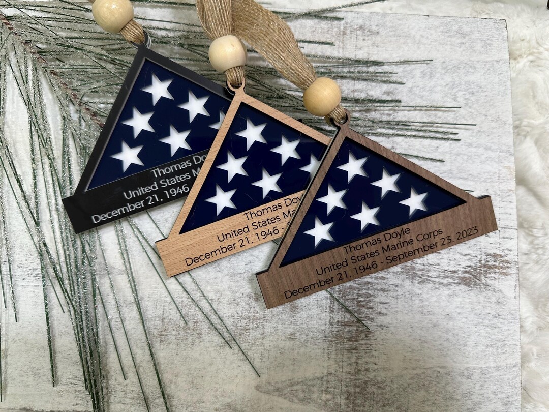 Personalized Folded Flag Veteran Memorial Ornament, Flag Case Ornament ...