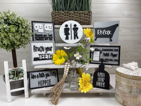 Bathroom Tiered Tray Decor/wash Your Hands/farmhouse Tiered - Etsy
