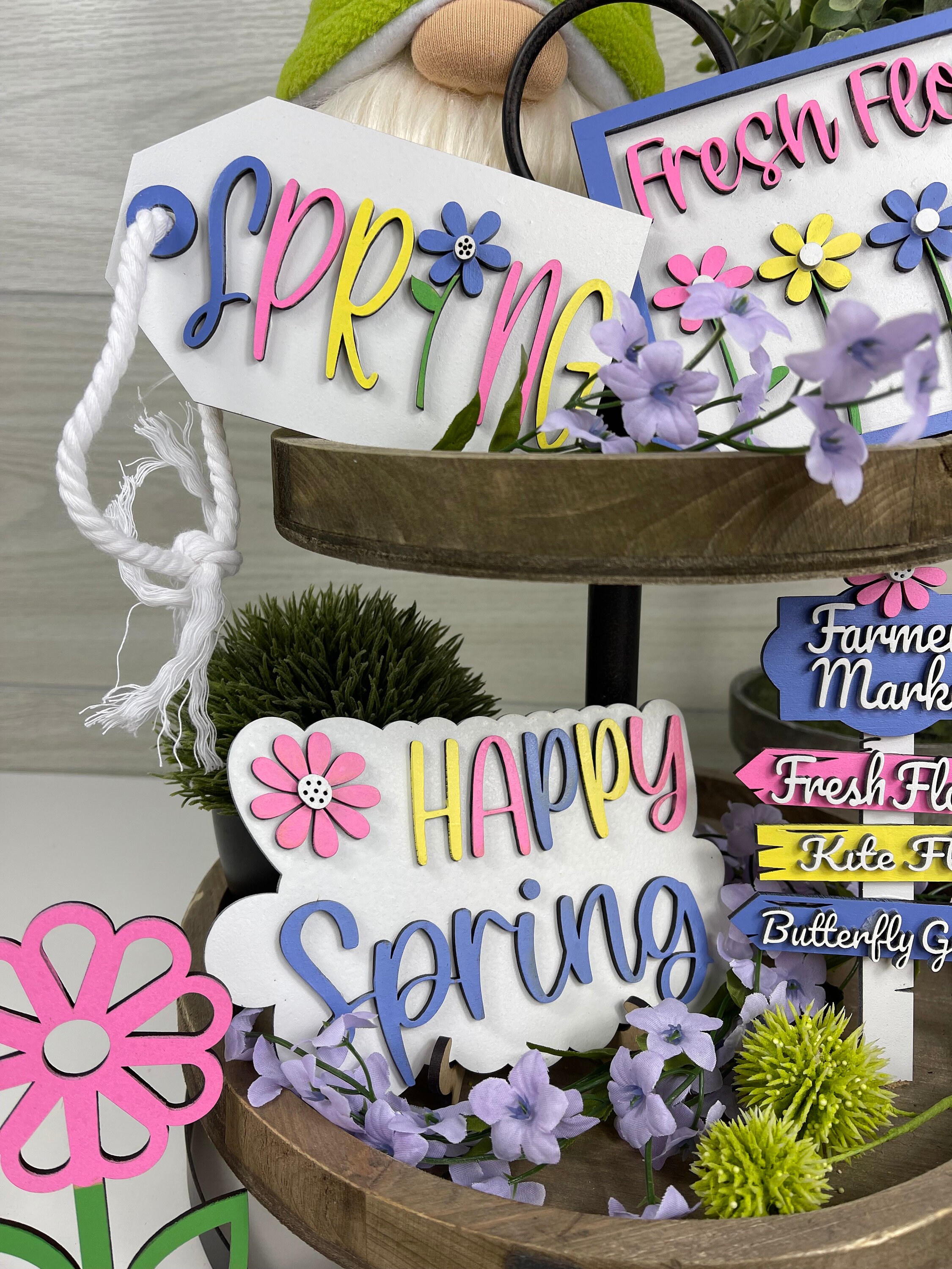Spring Tiered Tray Decor Spring Sign Flower Tiered | Etsy