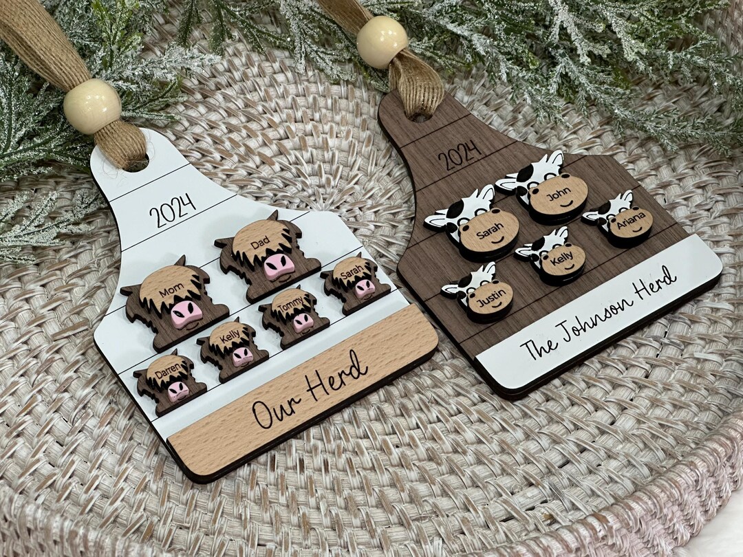 Personalized Family Cow Ornament, Personalized Grandparent Ornament ...
