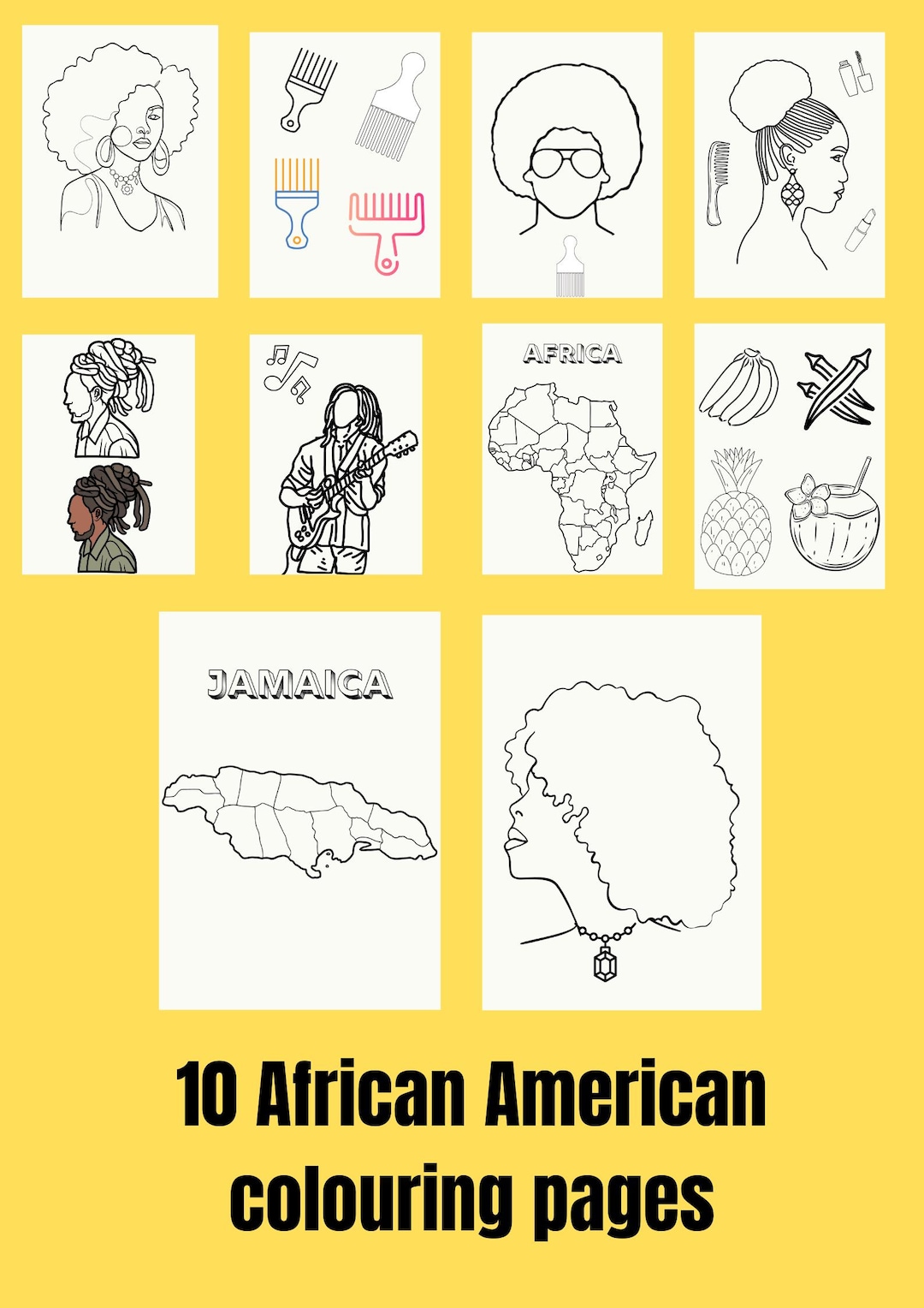10 X A4 African American Colouring Pages,ethnic Colouring Pages,digital ...