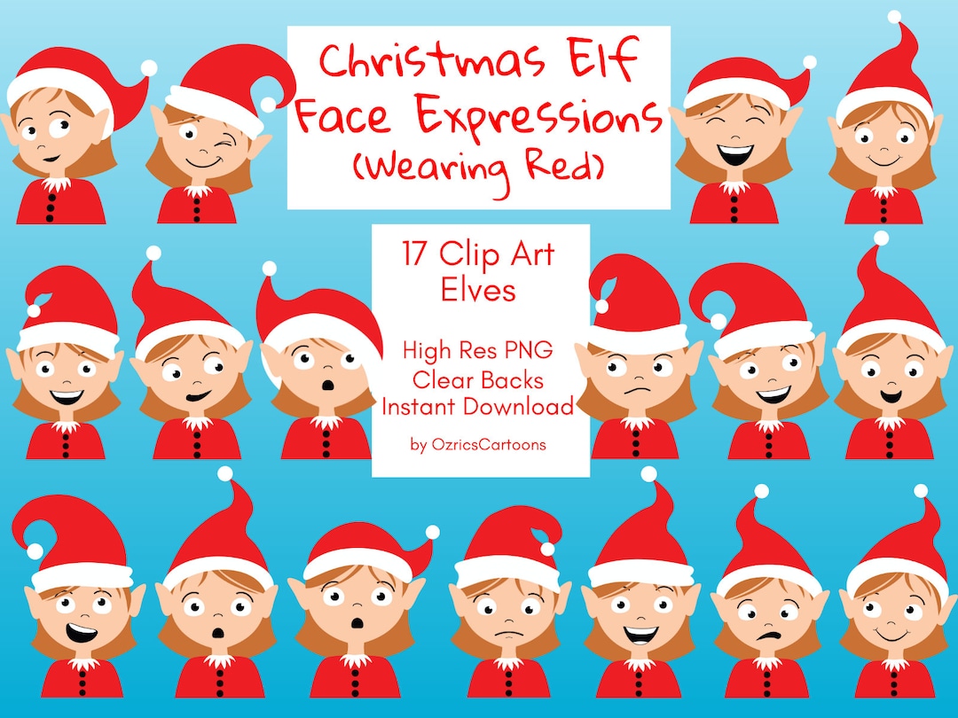 17 Christmas Girl Elf Different Face Expressions Clip Art PNG Instant ...