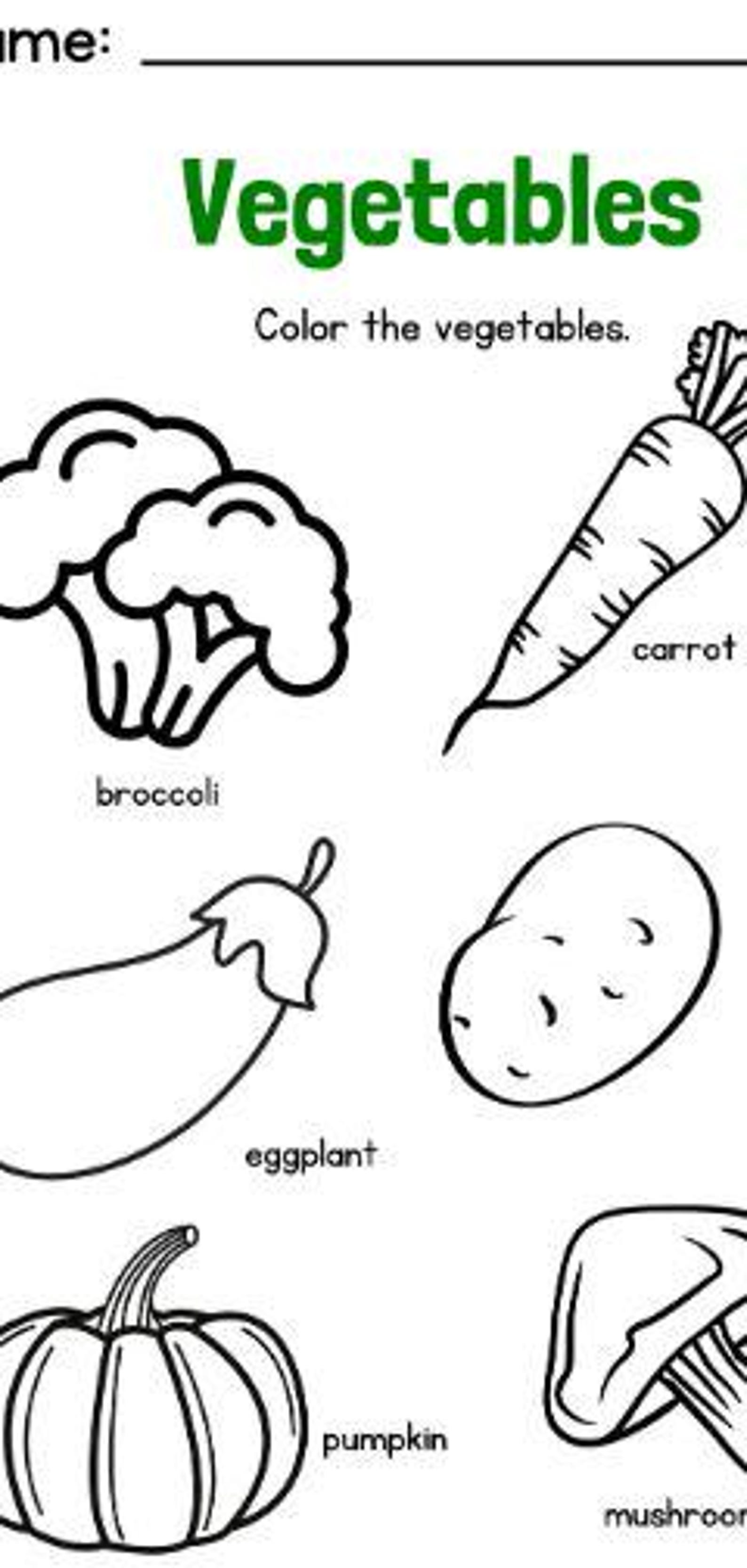 Vegetable Coloring Worksheet - Etsy