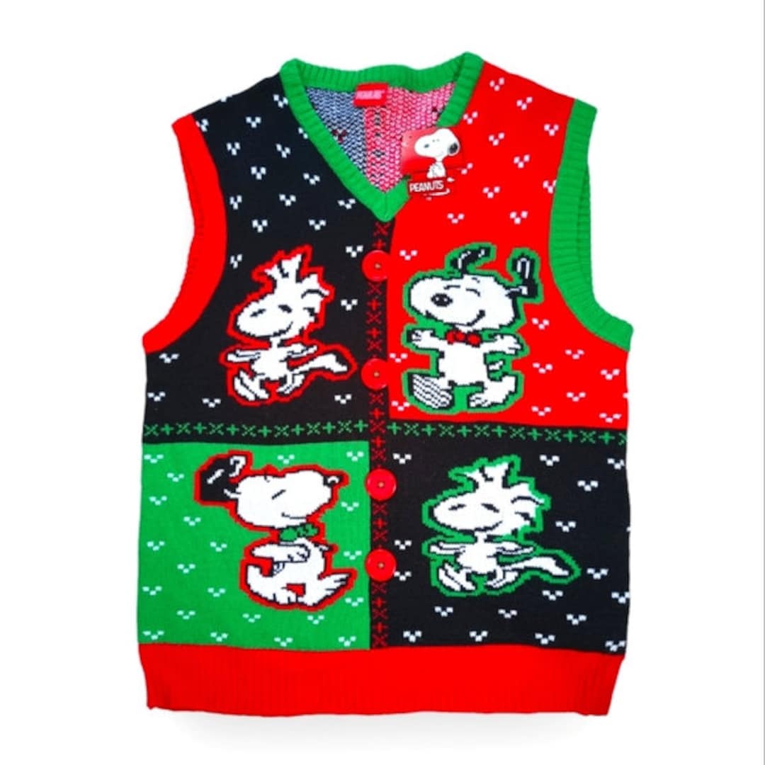 Peanuts Snoopy Christmas Sweater Vest New With Tags Large - Etsy