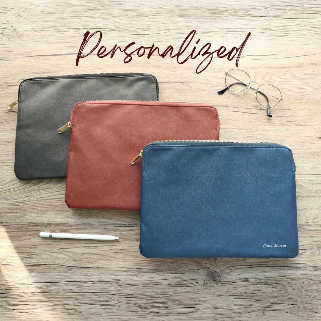 Leather iPad Bag Personalized Tablet Carrying Case With Zip ...