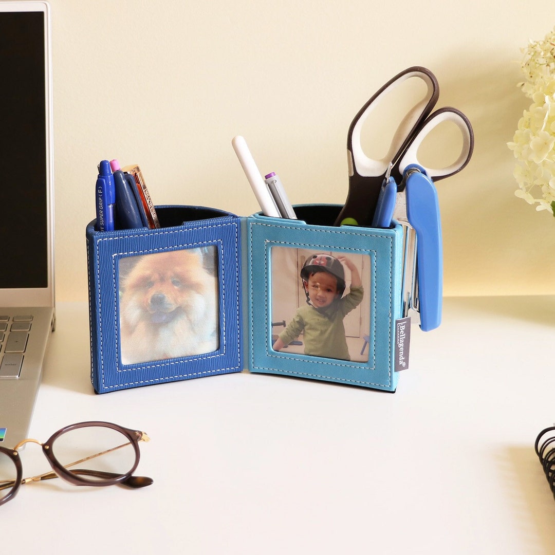 Blue Pen Holder With Photo Frame Desk Organizer Gift Idea for Teacher ...