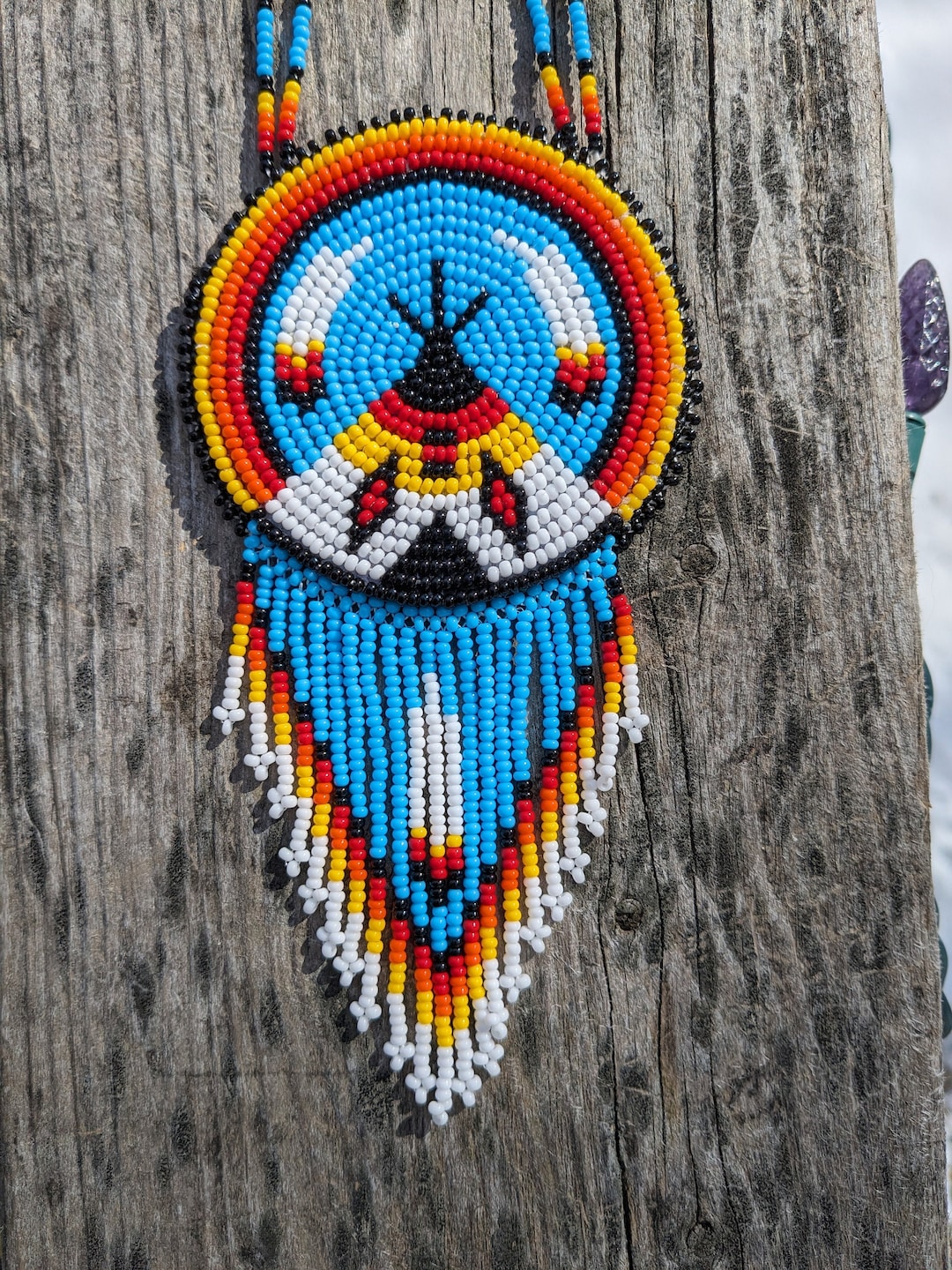 First Nation Beadwork, Eagle Feathers Medallion, - Etsy