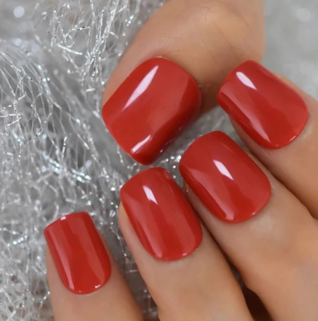 NS581 Glossy Bright Red Press on Nails Short Square Press - Etsy