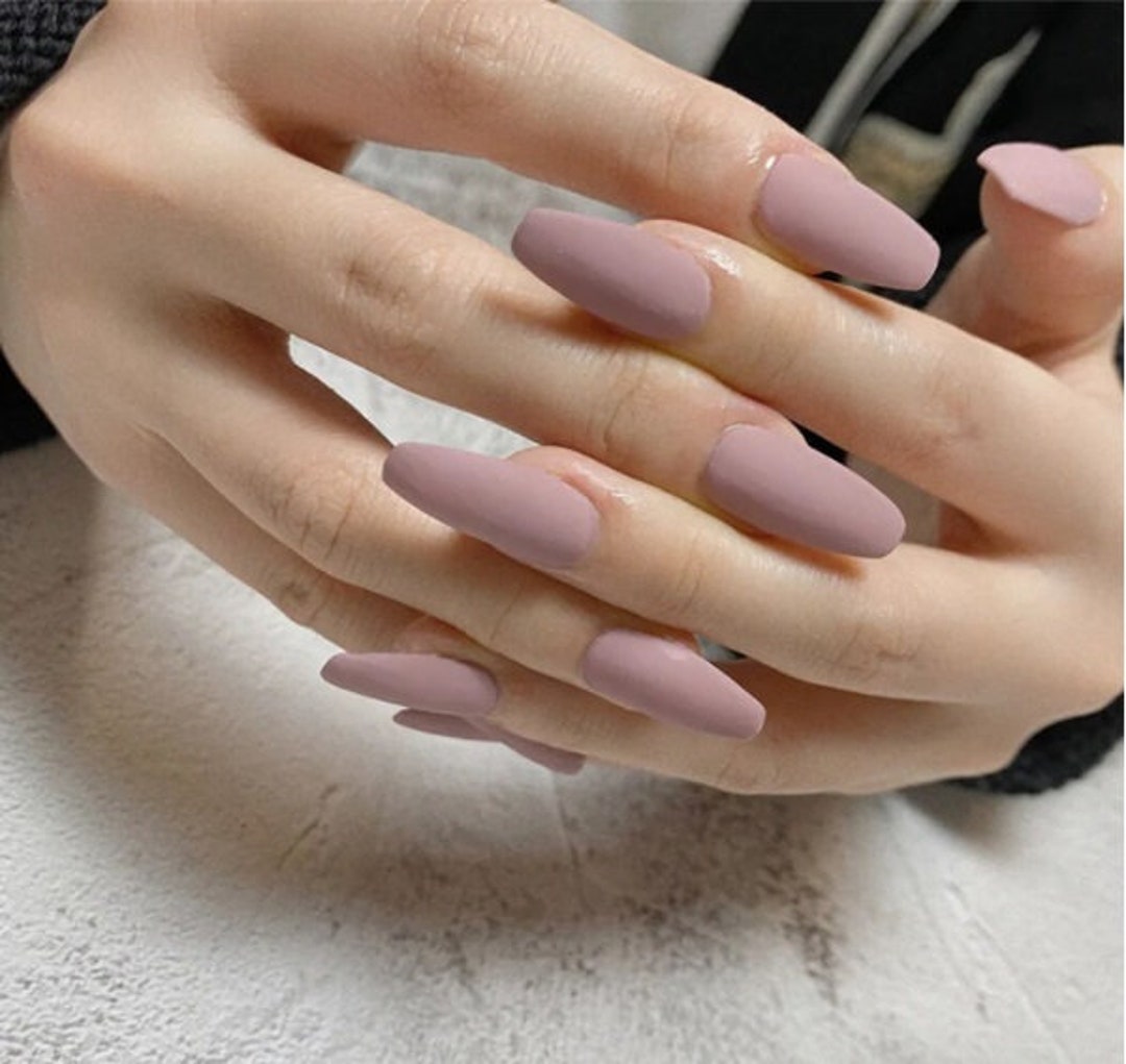 NS387 Matte Beige Press on Nails Short Coffin Press on - Etsy