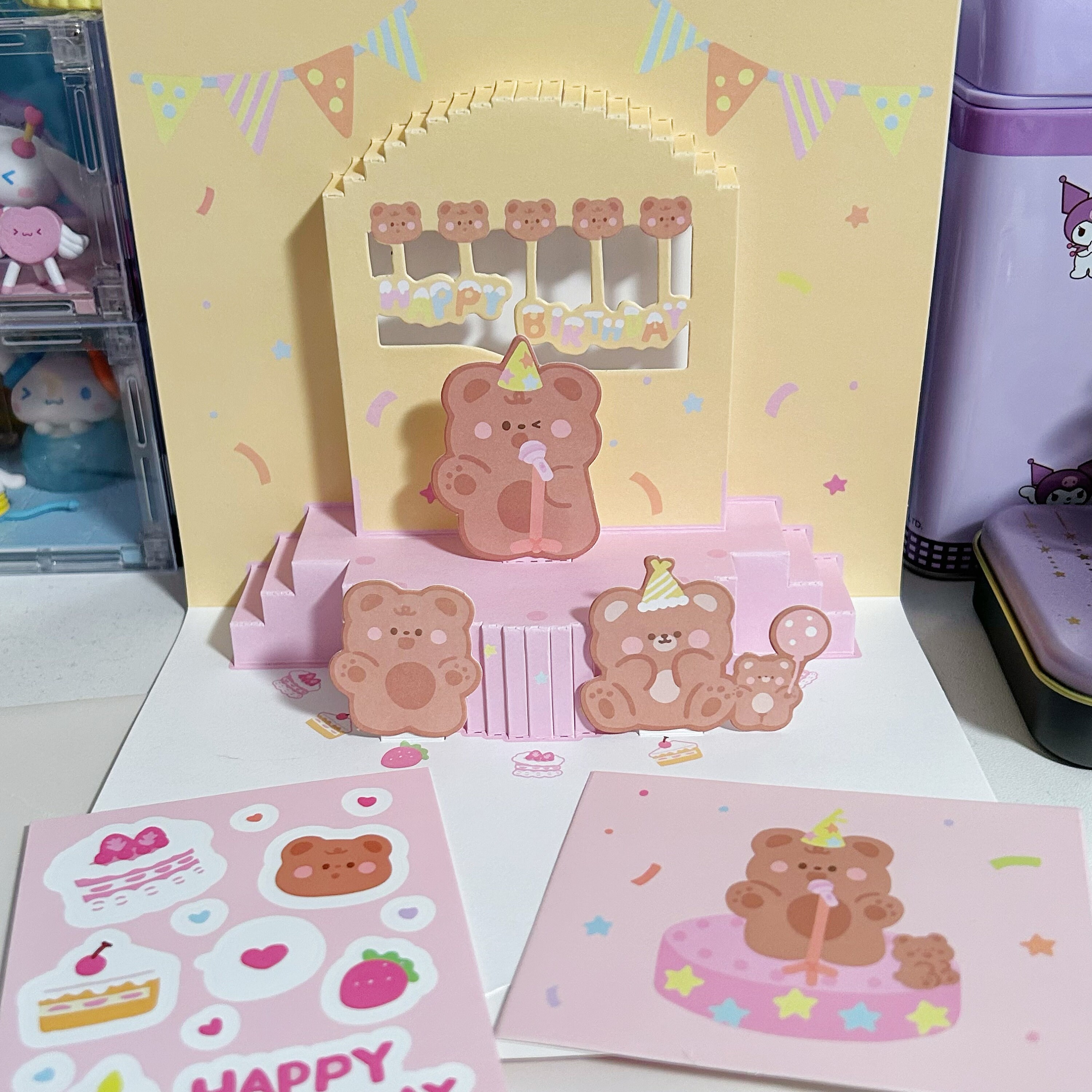 Birthday Card Greeting Card Popup Card Cute Bear Birthday Gifts Kawaii ...