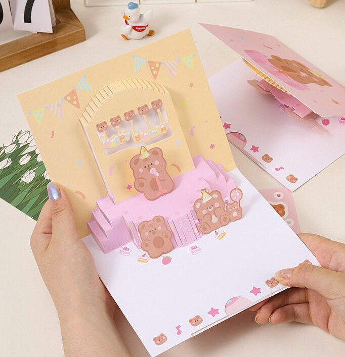 Birthday Card Greeting Card Popup Card Cute Bear Birthday Gifts Kawaii ...