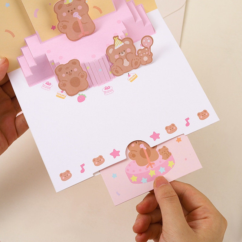 Birthday Card Greeting Card Popup Card Cute Bear Birthday Gifts Kawaii ...