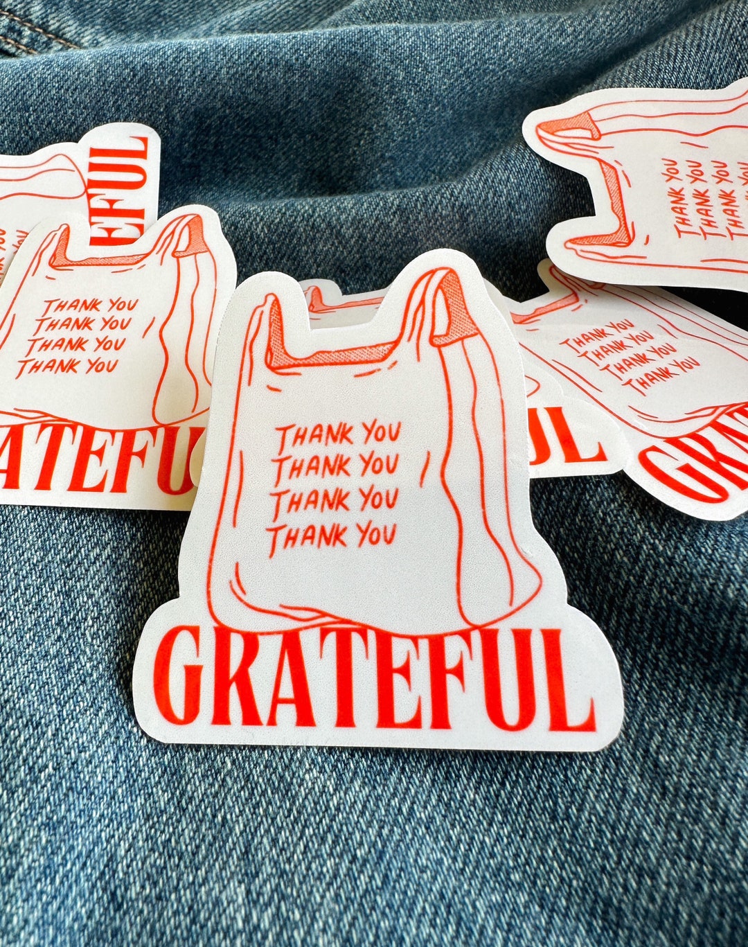 Grateful Sticker, Thank You Bag, Plastic Bag Sticker, Vintage Sticker ...