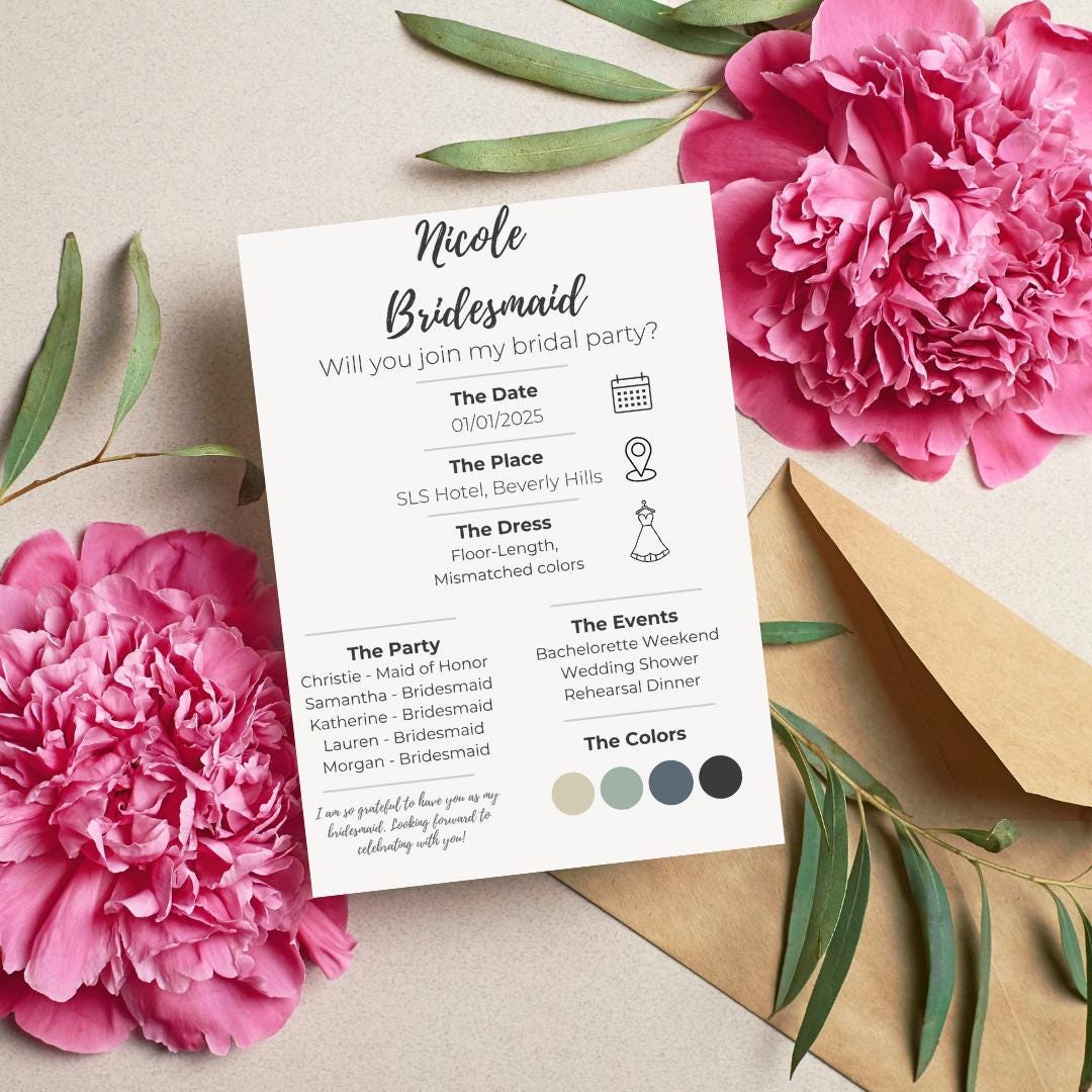 Editable Bridesmaid Invitation Template | Modern Canva Design | Digital ...