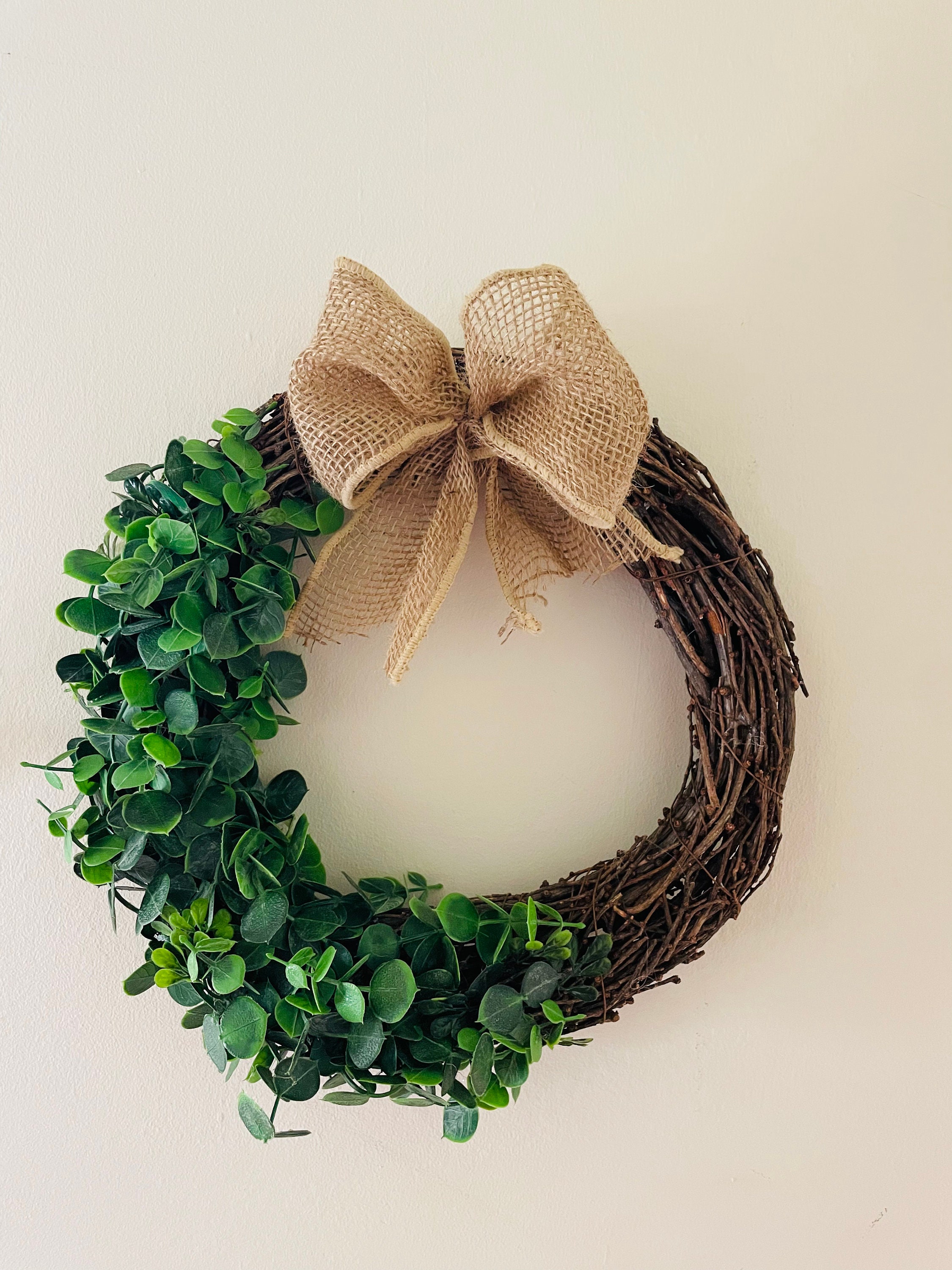 Grapevine Wreath With Eucalyptus Leaves, Farmhouse Decor, Front Door or ...
