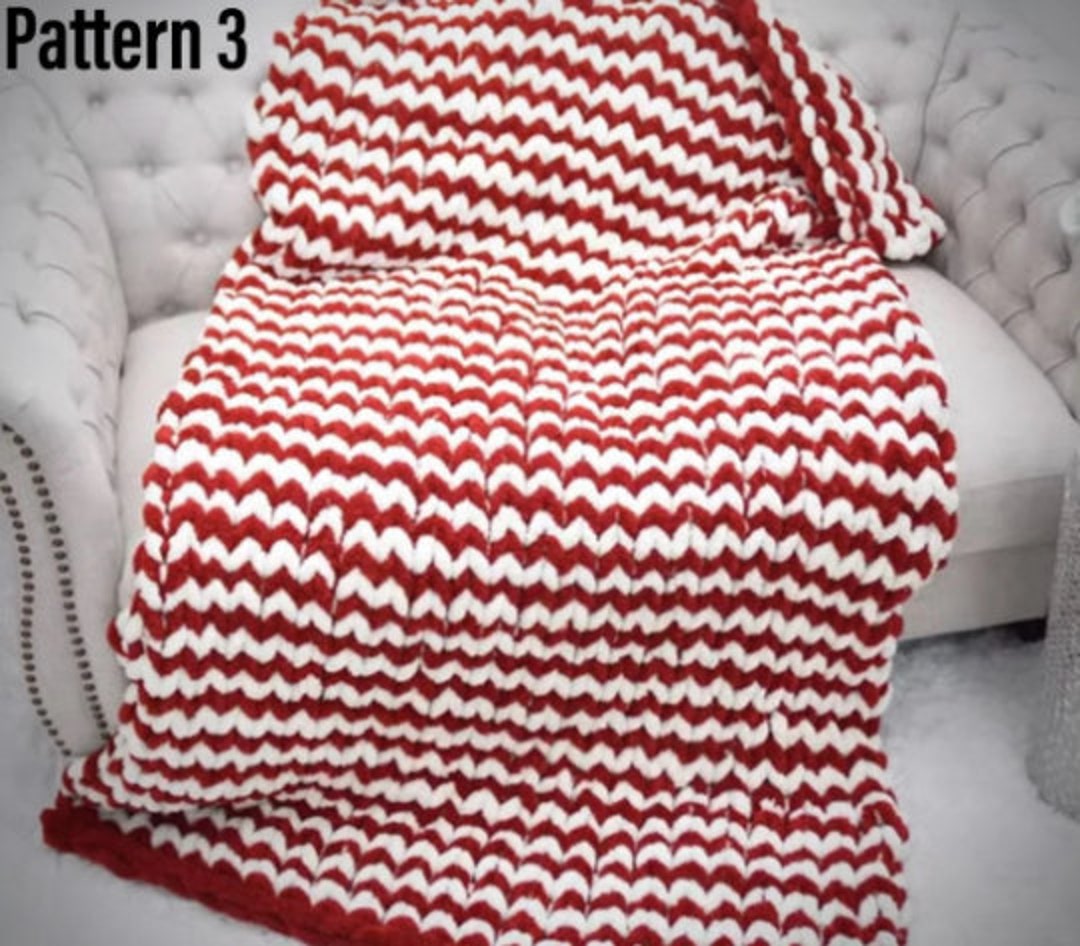 Chunky Chenille Knitted Throw Blanket Handmade With Alternating Colors ...