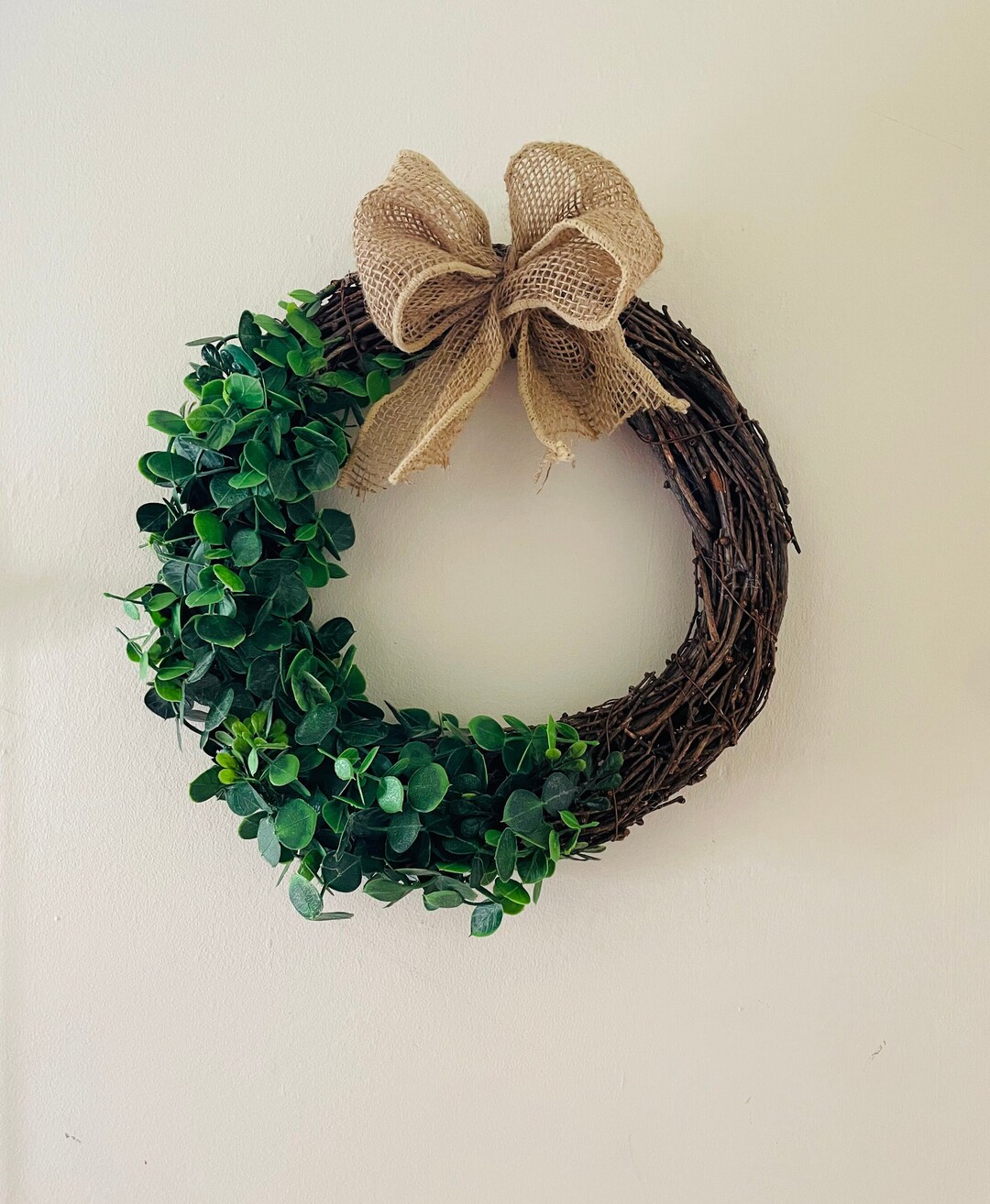 Grapevine Wreath With Eucalyptus Leaves, Farmhouse Decor, Front Door or ...