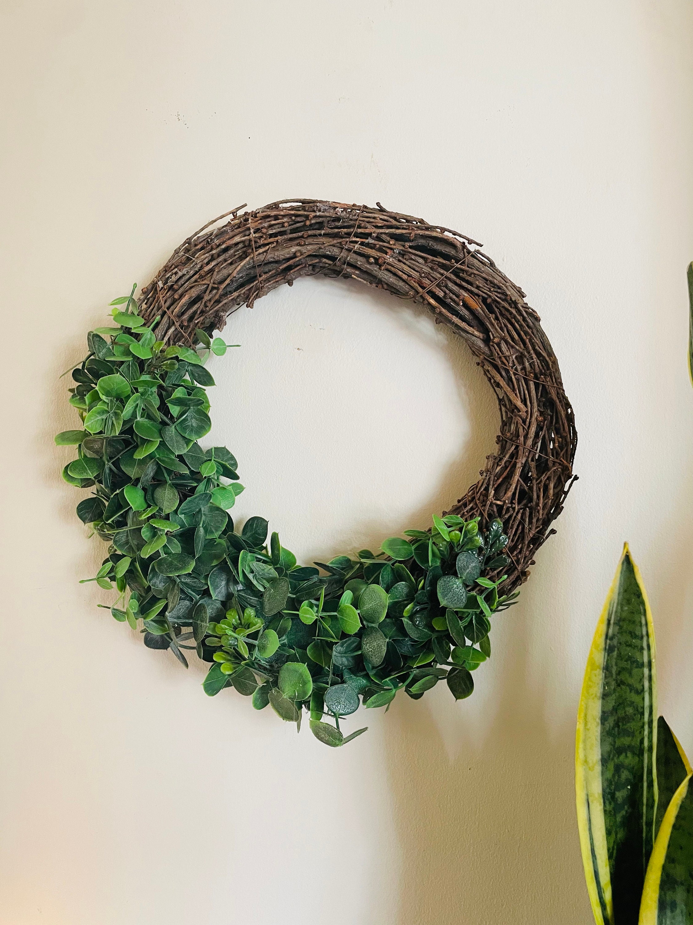Grapevine Wreath With Eucalyptus Leaves, Farmhouse Decor, Front Door or ...