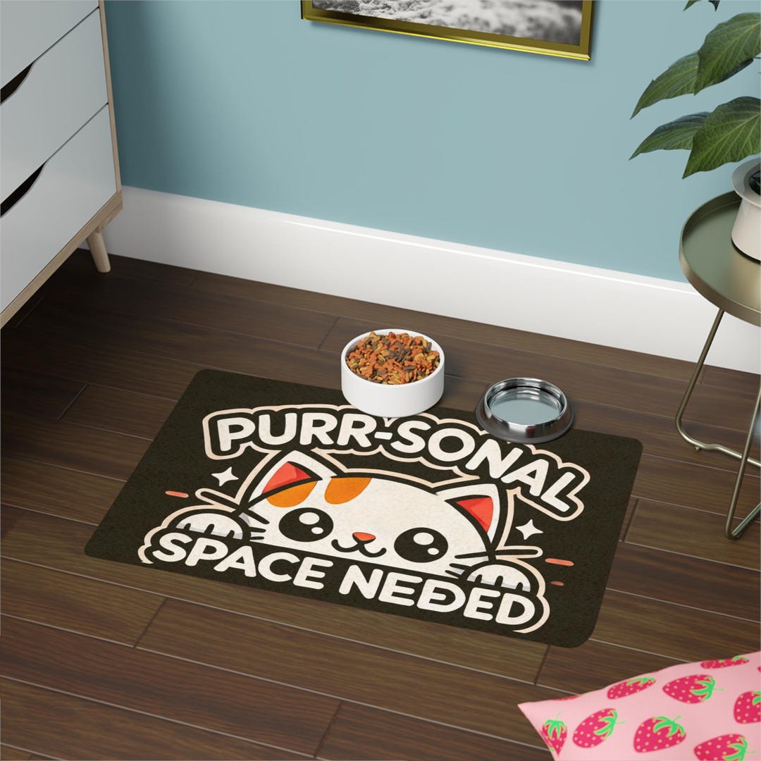 Cute Cat Pet Food Mat Purr-sonal Space Needed Design, Cat Bowl Mat ...