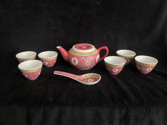 Vintage Asian Tea Set Famille Rose Jai Gong Set of 8 - Etsy