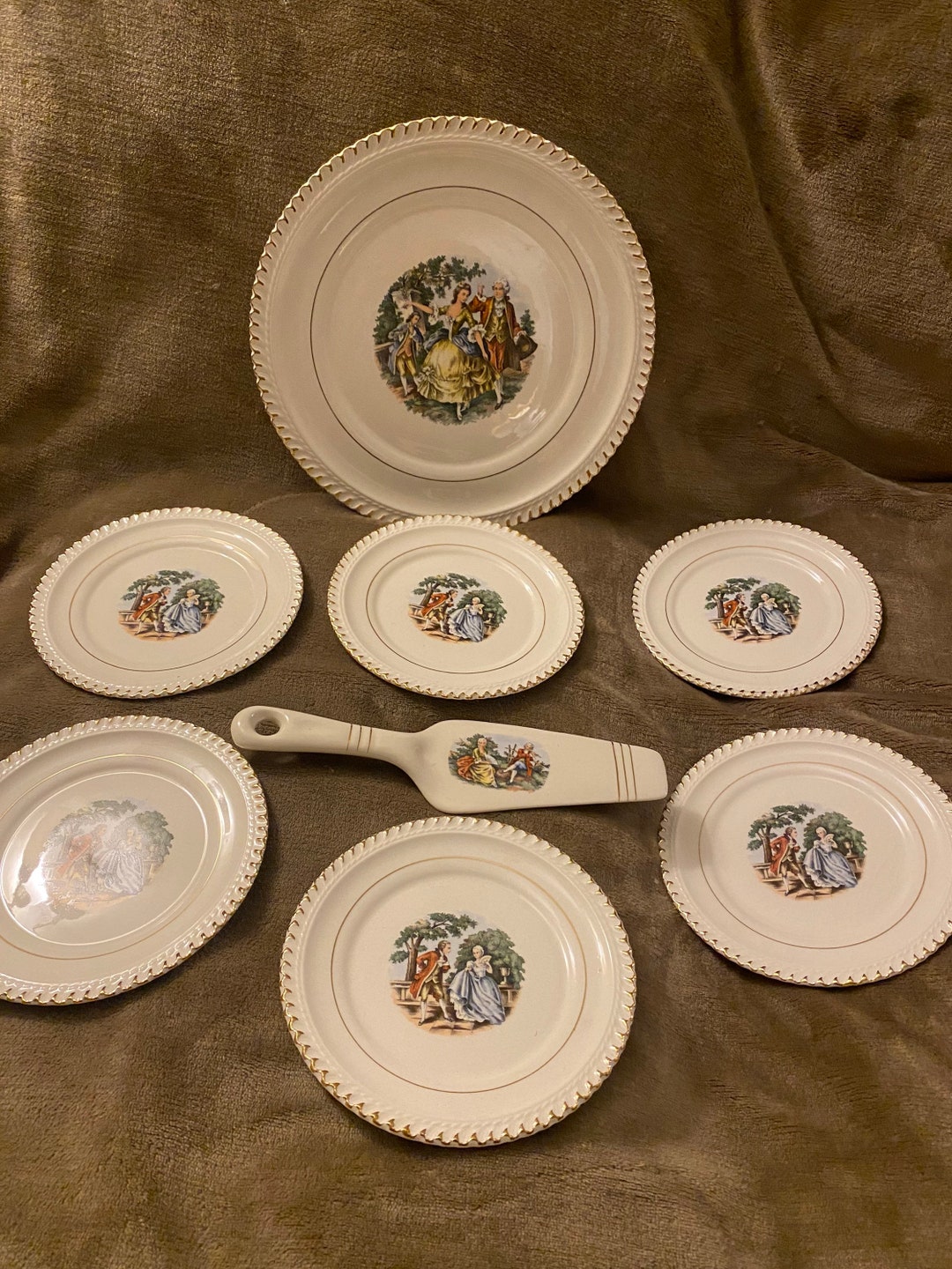 Harker Pottery Dancing Colonial Couple Vintage Dessert Serving Set - Etsy