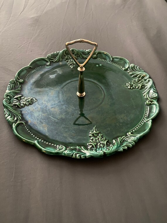 1962 Deforest Pottery Green Florentine Handled Serving Platter - Etsy