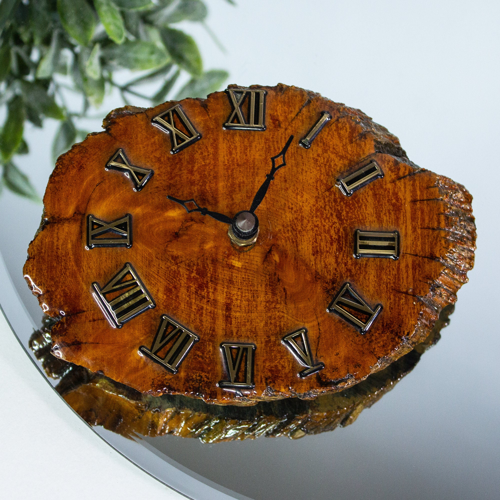 VINTAGE 1970's Handmade Live Edge Lacquered Wood Slab Wall Clock W ...
