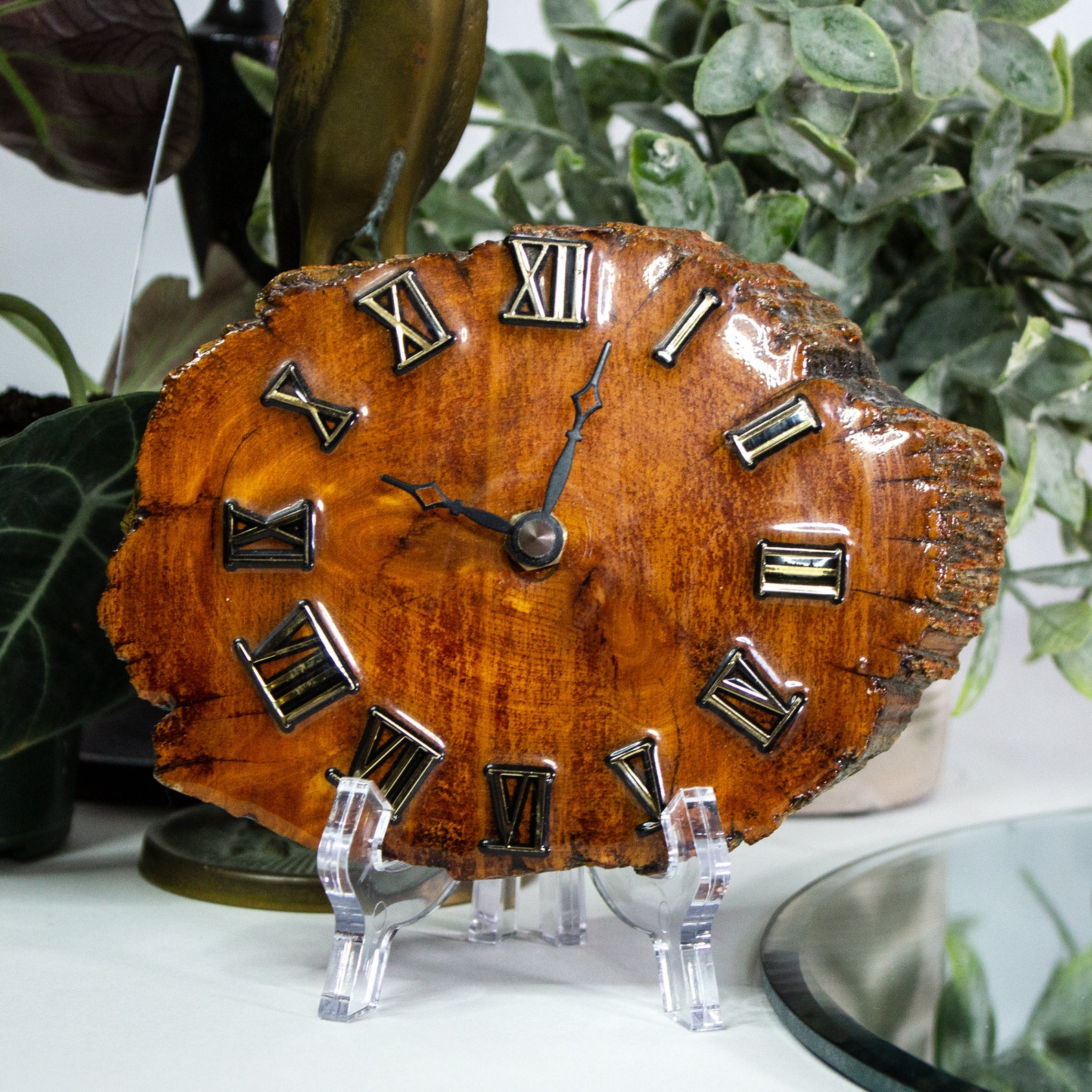 VINTAGE 1970's Handmade Live Edge Lacquered Wood Slab Wall Clock W ...