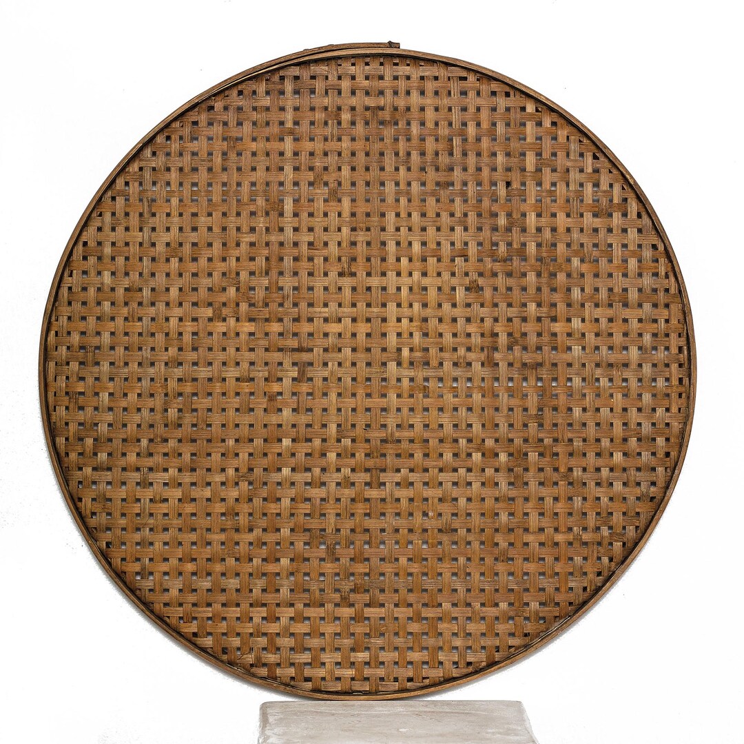 ANTIQUE - Rare LARGE 23in Woven Rattan Wicker Cane Sieve Sifting Tray ...