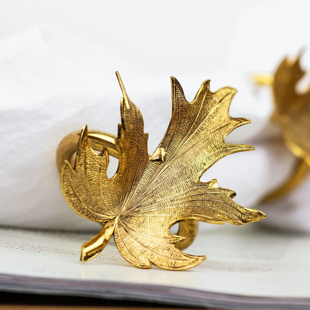 VINTAGE Unique Fall Leaf Napkin Rings SET of 5 Brass in Gold - Etsy