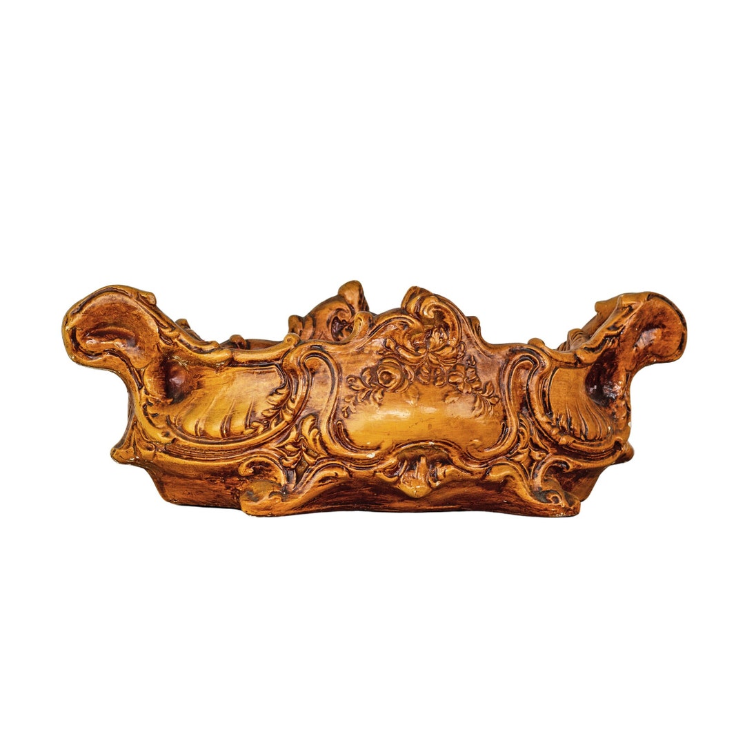 ANTIQUE 19th Century RARE Glazed Plaster French Jardiniere in Burnt ...