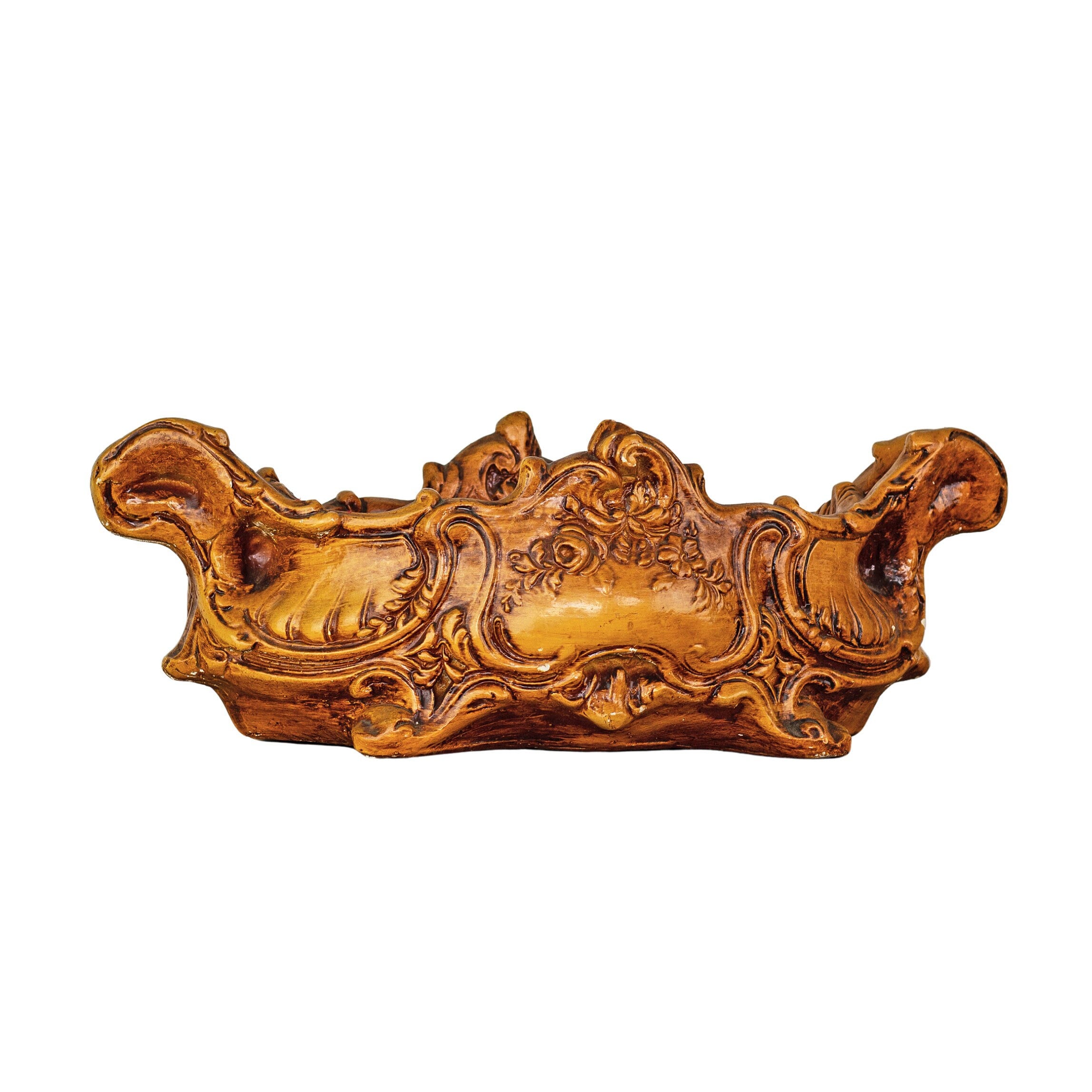 ANTIQUE 19th Century RARE Glazed Plaster French Jardiniere in Burnt ...