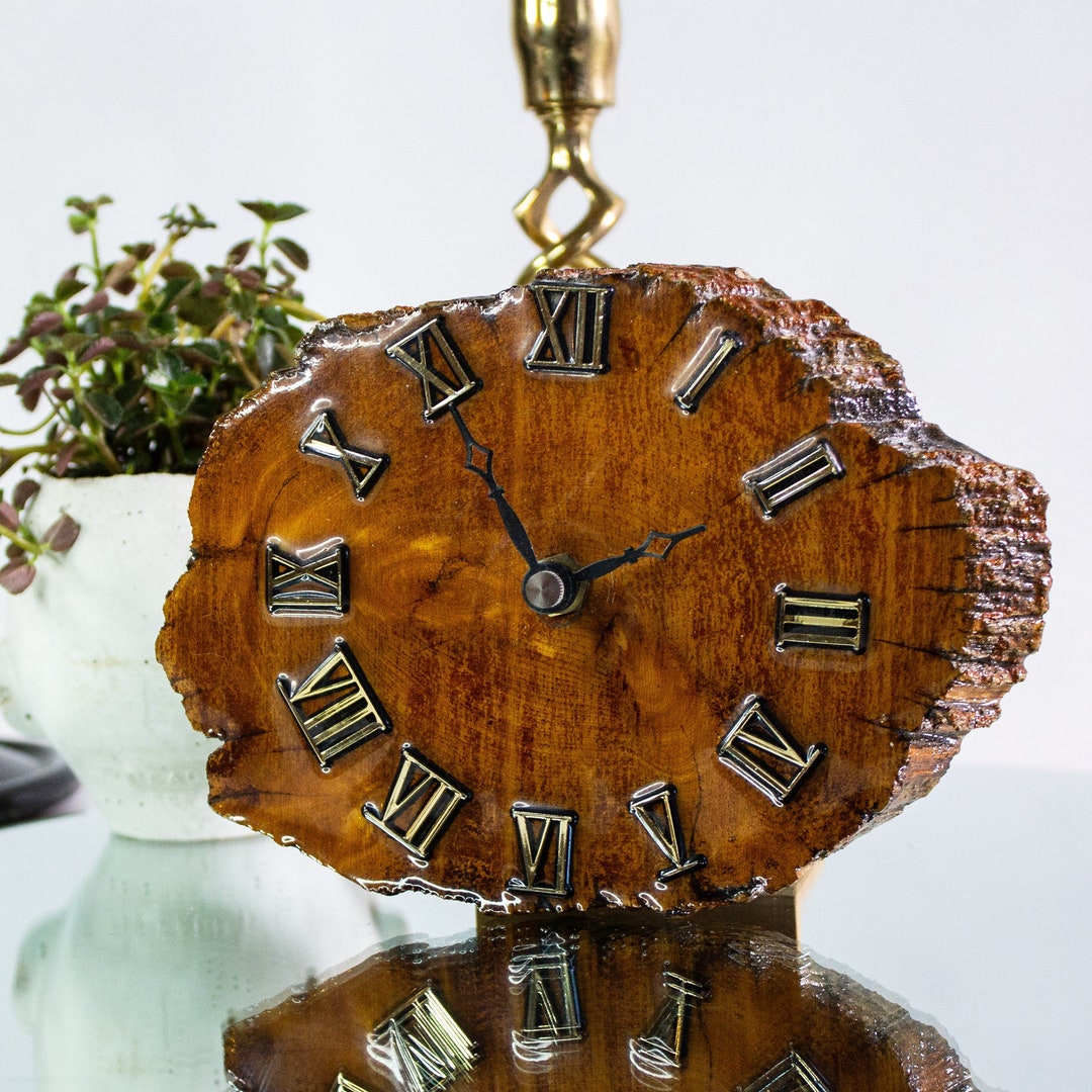 VINTAGE 1970's Handmade Live Edge Lacquered Wood Slab Wall Clock W ...