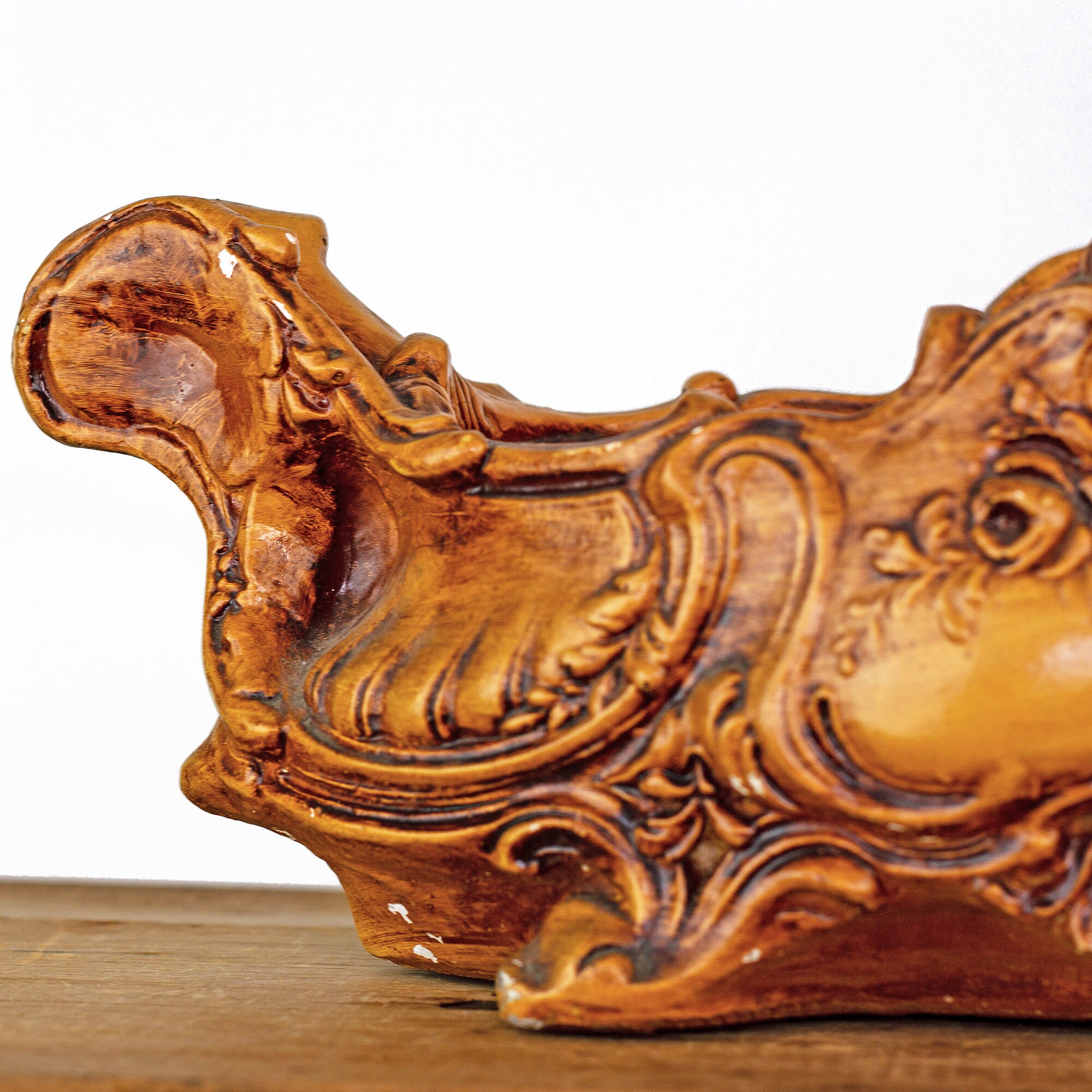 ANTIQUE 19th Century RARE Glazed Plaster French Jardiniere in Burnt ...