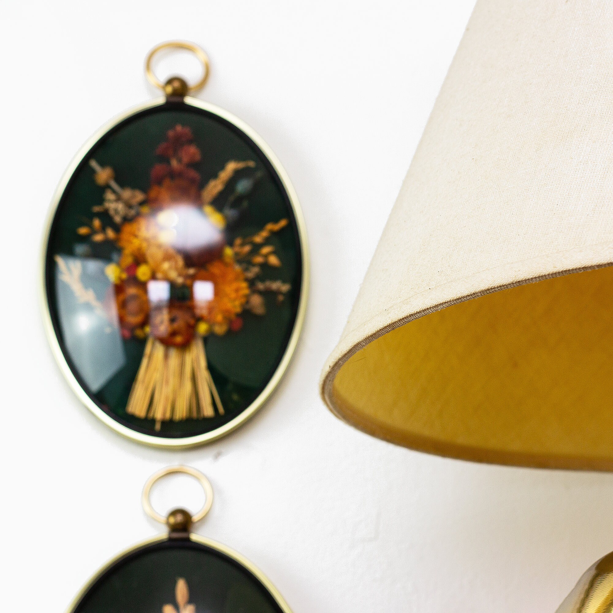 VINTAGE Brass Ginger Jar Lamp W Oversized Shade PAIR Convex Bubble ...