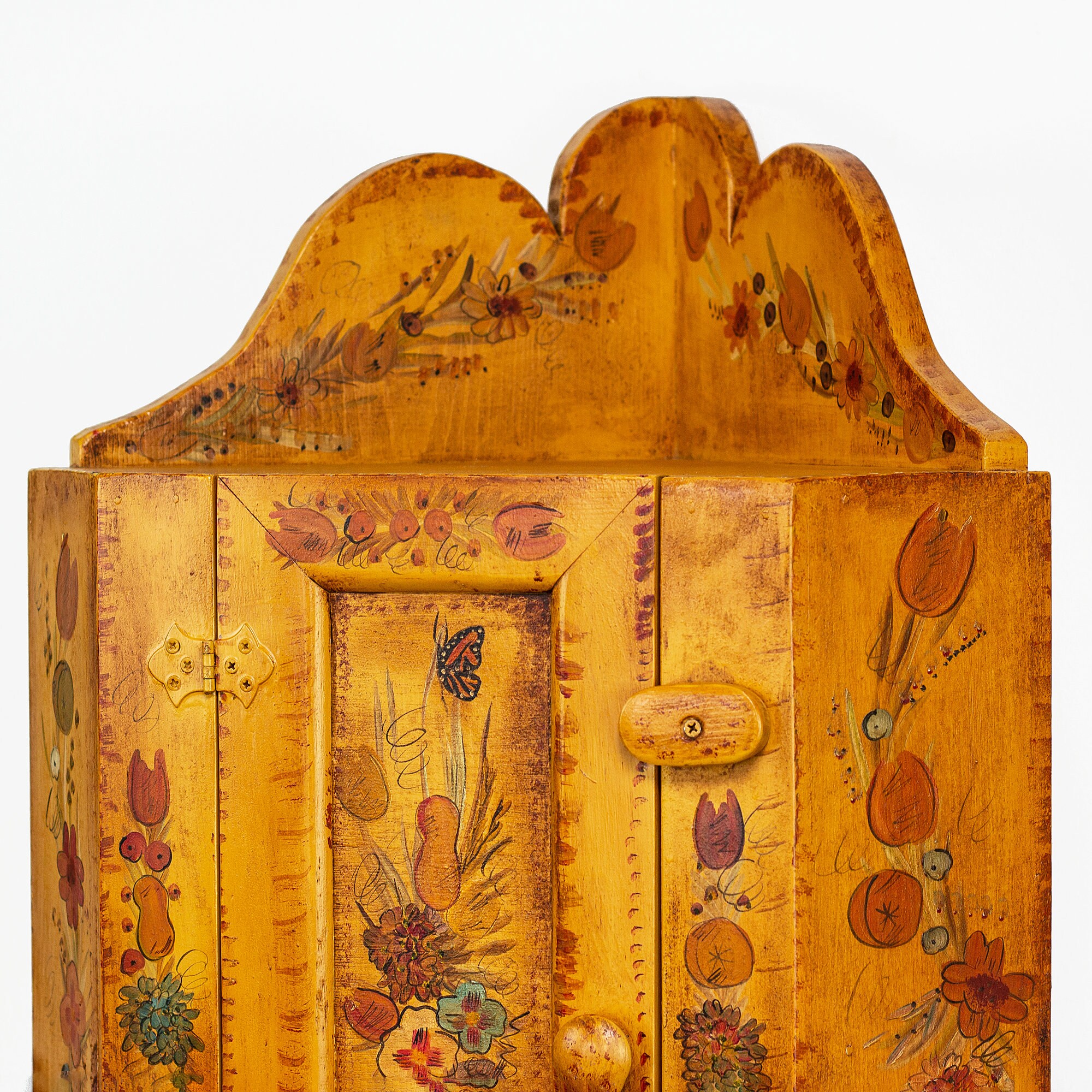 VINTAGE Rare Handmade Corner Cupboard Cabinet With Hand Painted Folk ...