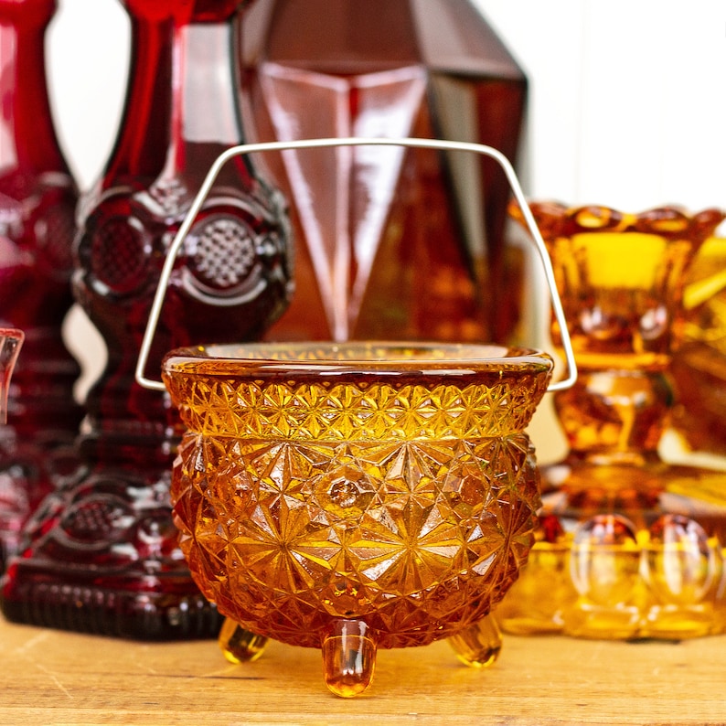 8 Piece Curated Collection of Depression Glass Rainbow Colors W/ Ruby ...