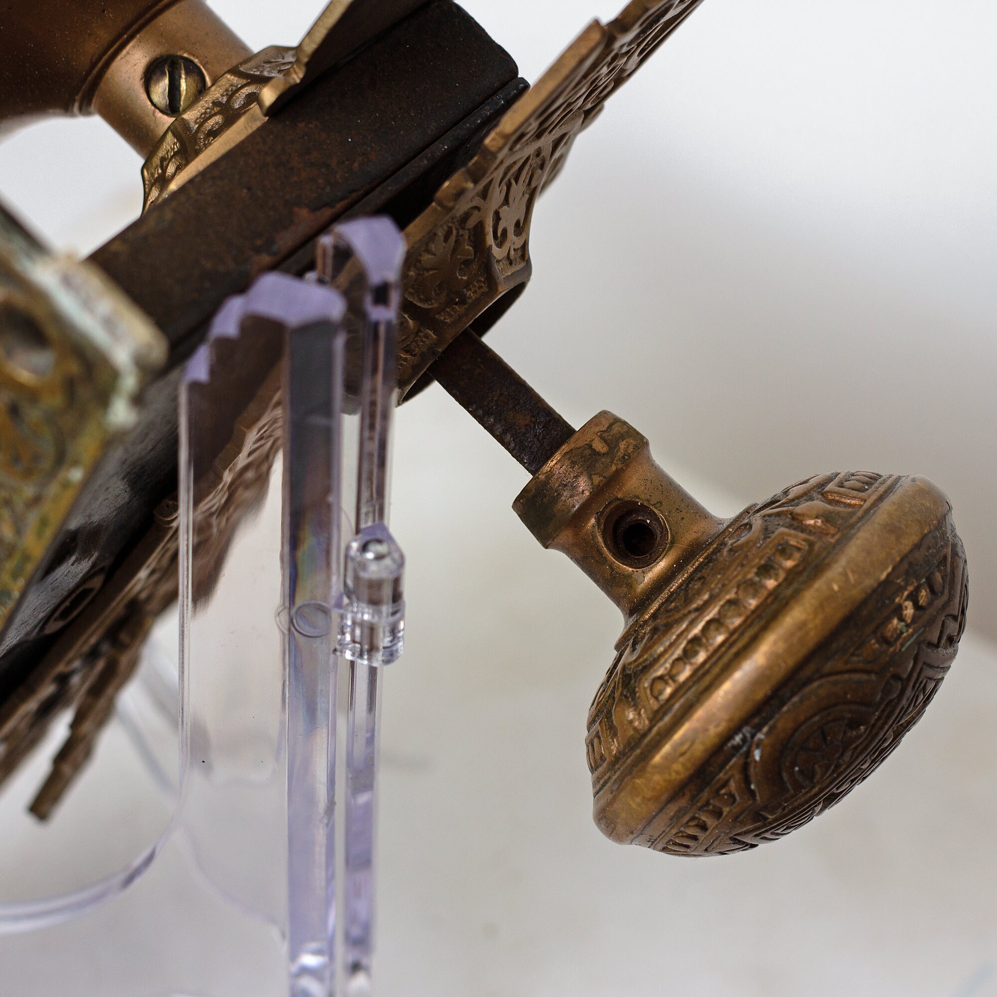 ANTIQUE Ornate Victorian Brass Passage Door Knob Norwich SET With Back ...