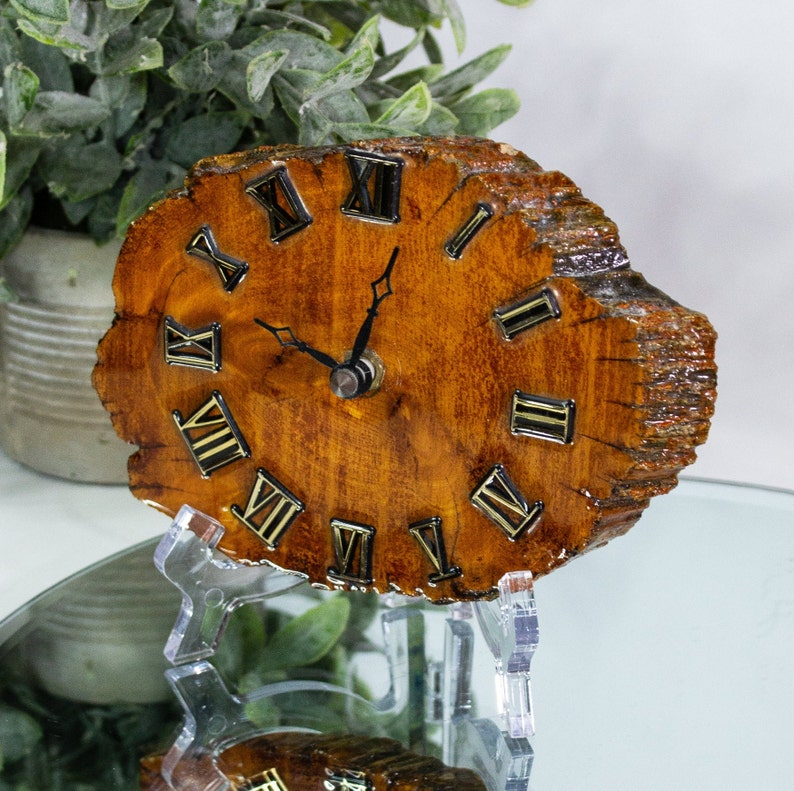 VINTAGE 1970's Handmade Live Edge Lacquered Wood Slab Wall Clock W ...