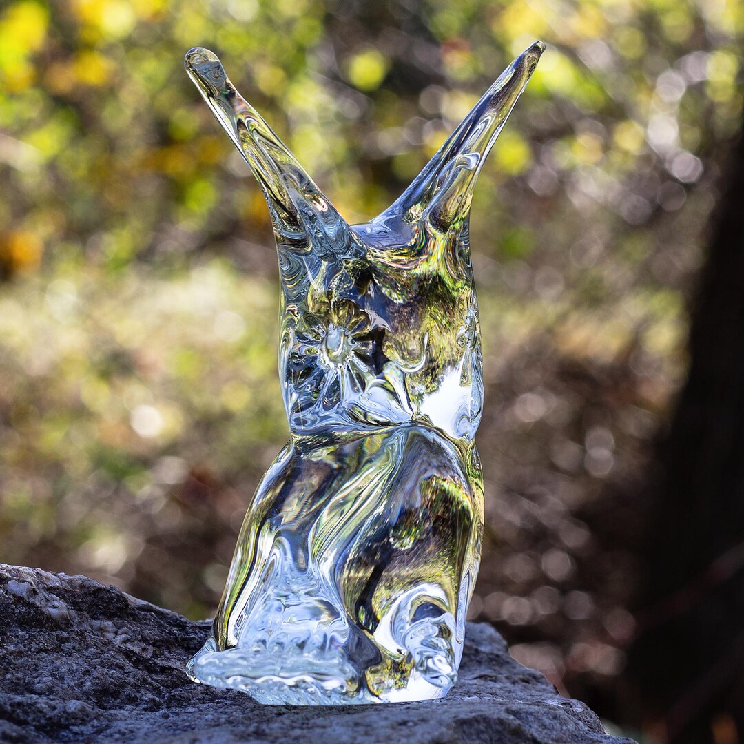 VINTAGE - Cute 5in HANDMADE Crystal Clear 'owl' Art Figurine Sculpture ...