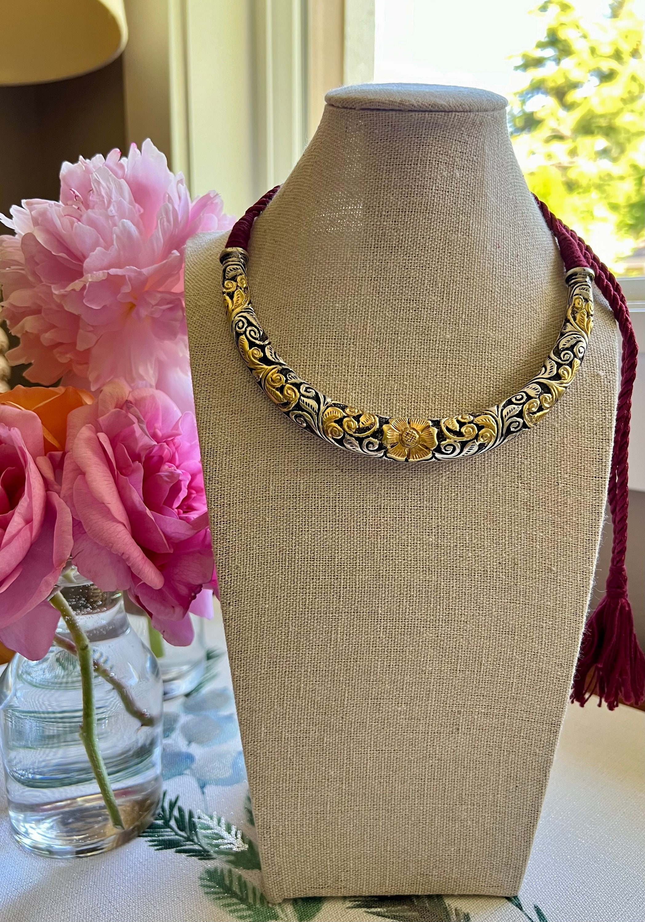 Dual Tone Silver Hasli Necklace - Etsy