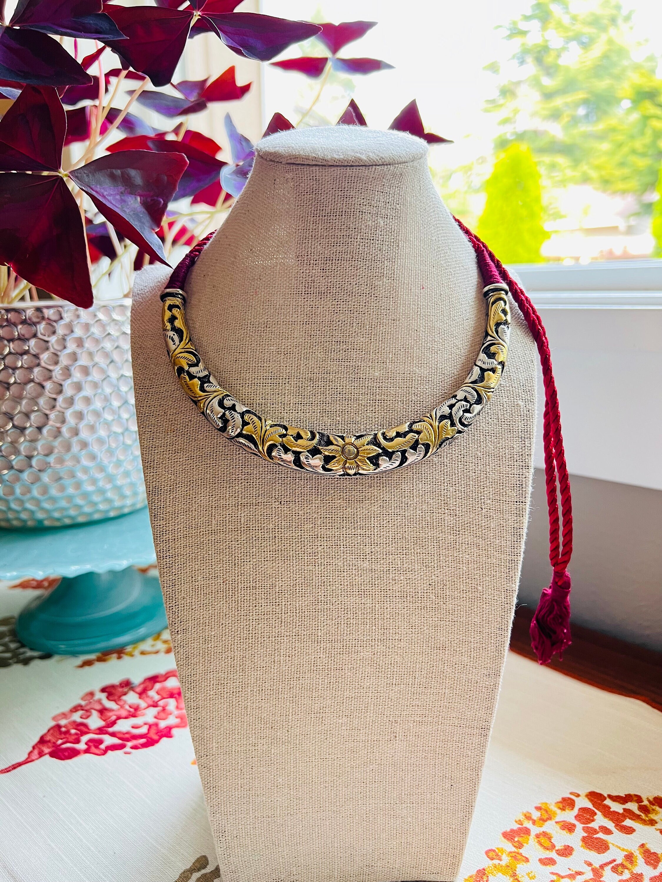 Dual Tone Silver Hasli Necklace - Etsy