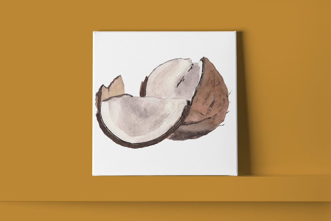 Coconut Art Print, Coconut Watercolor Art, Coconut Fruit Wall Art ...