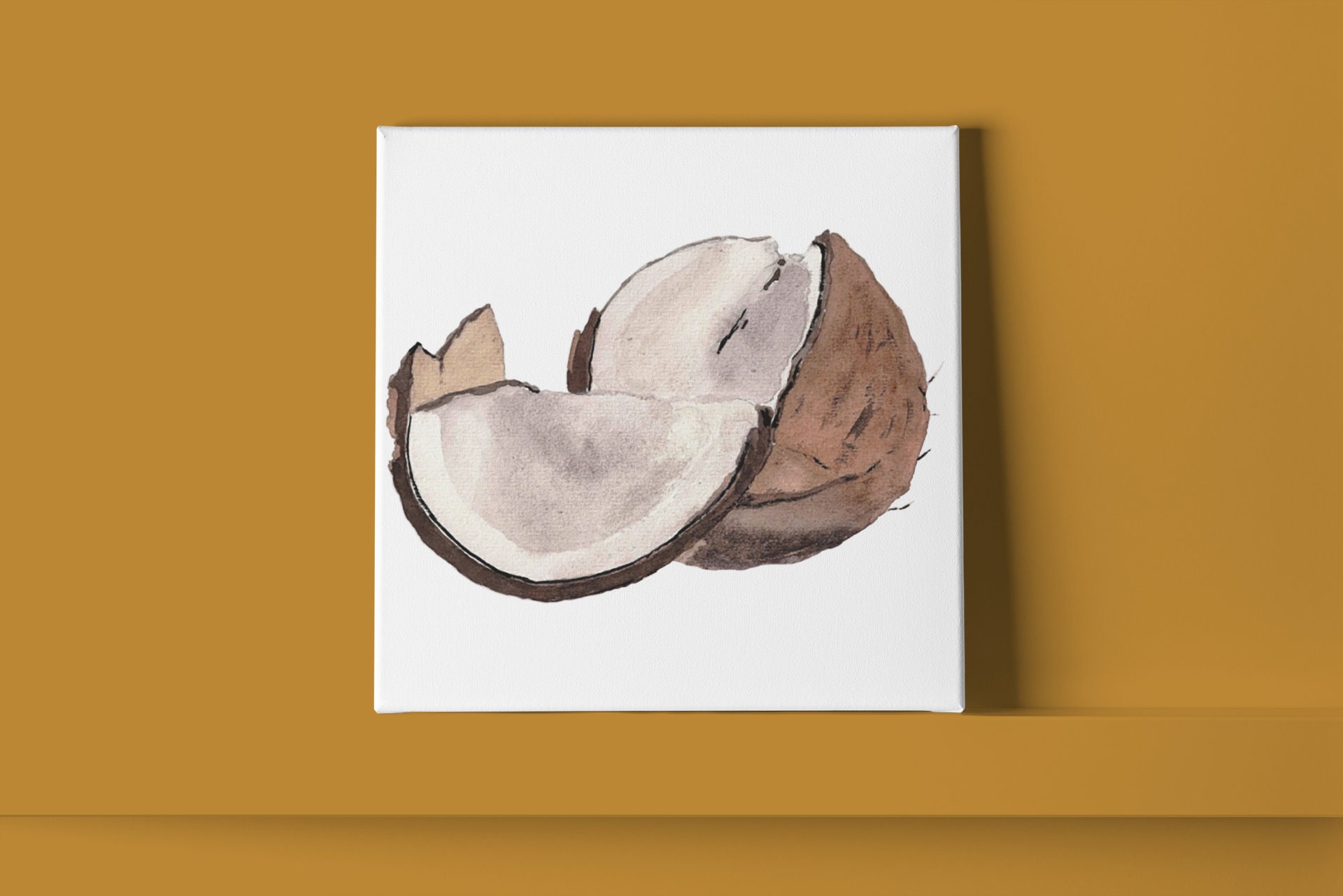 Coconut Art Print, Coconut Watercolor Art, Coconut Fruit Wall Art ...