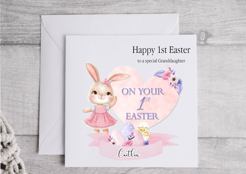 Personalised Happy 1st Easter Card, Rabbit With Large Heart - Etsy