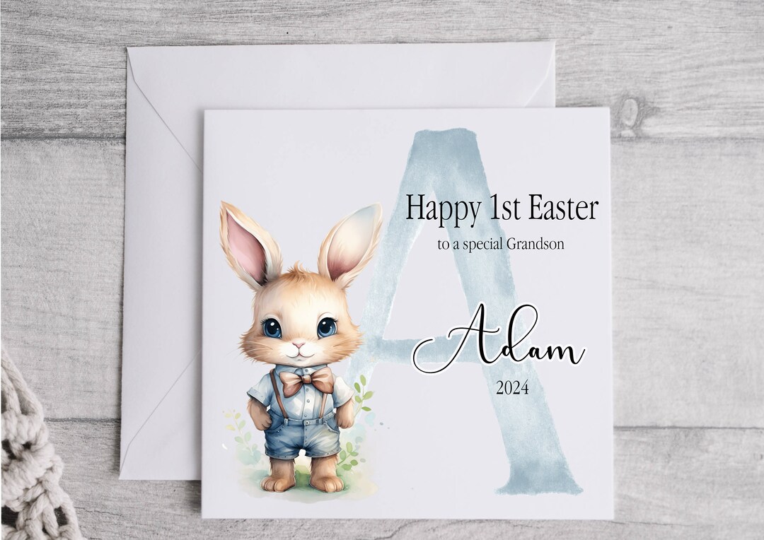Personalised Happy 1st Easter, Rabbit With Shorts and Pastel Coloured ...